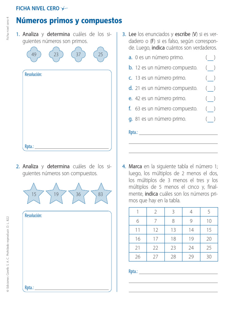 Números Primos y Compuestos: Ejercicios | PDF