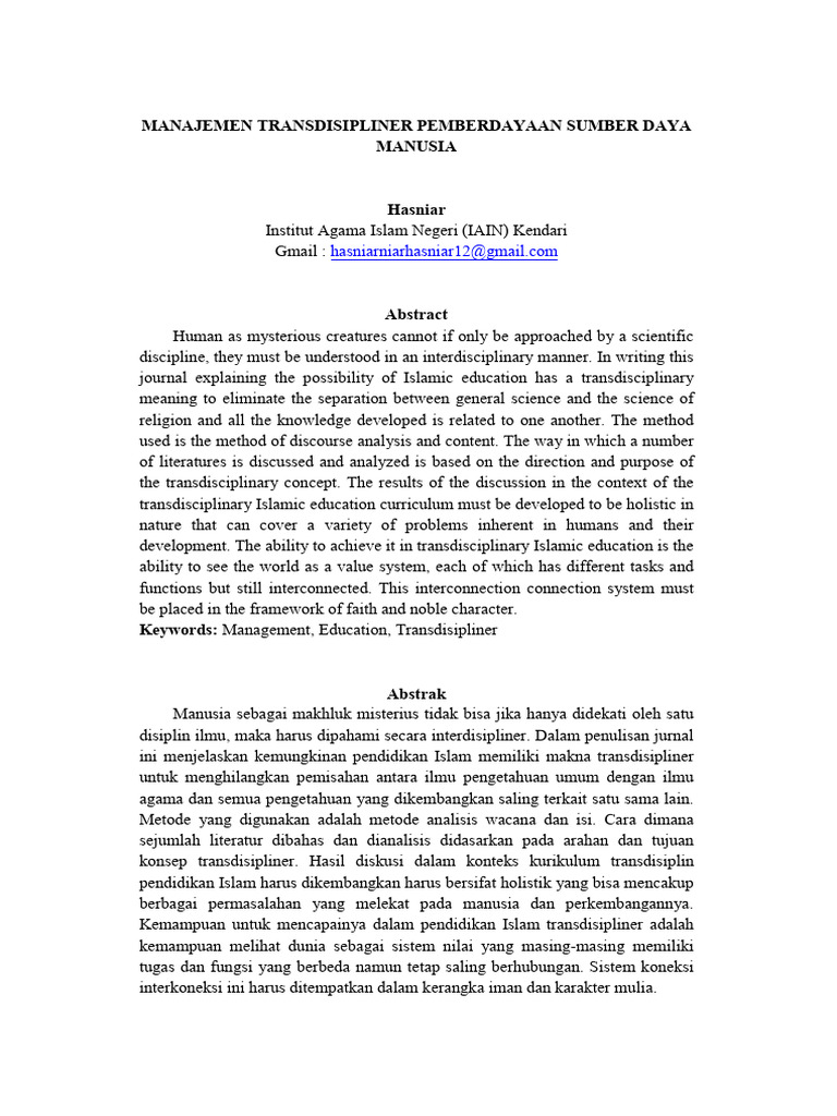 Manajemen Tarnsdisipliner Pemerdayaan Sumber Daya Manusia-hasniar-2022010101136-Pai C | PDF