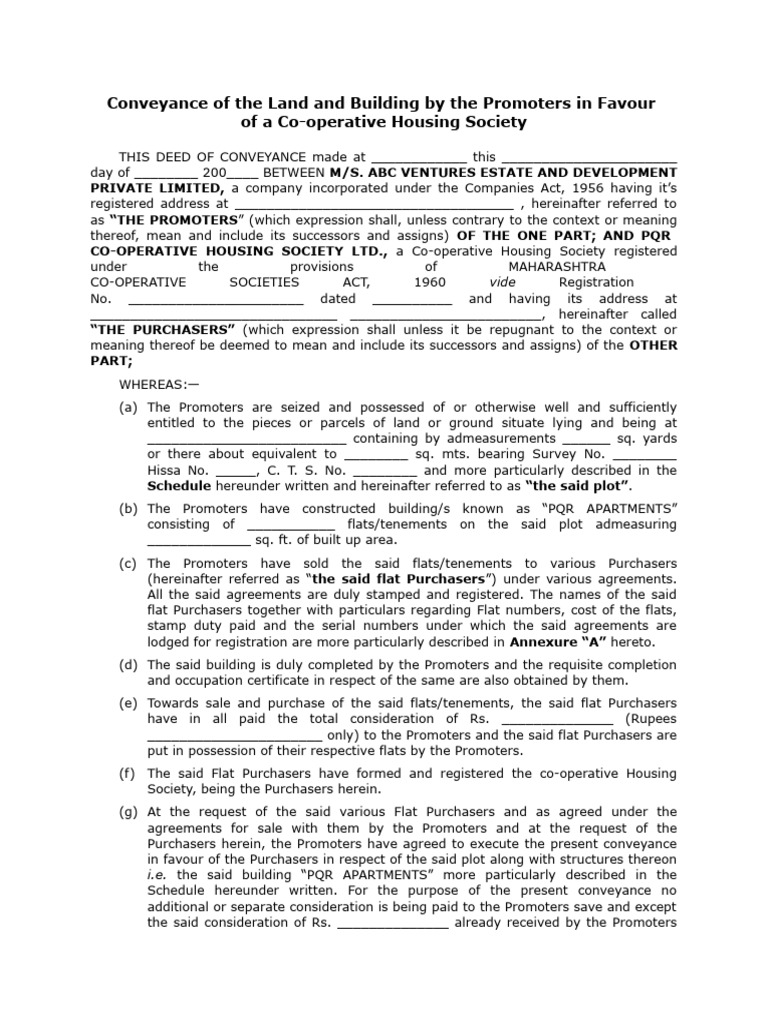 Conveyance of Land to Housing Society | PDF | Deed | Private Law