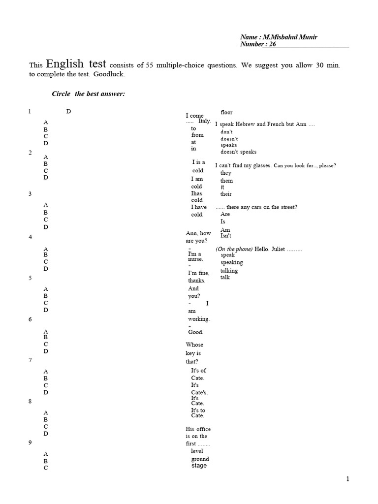 Test Inglese | PDF