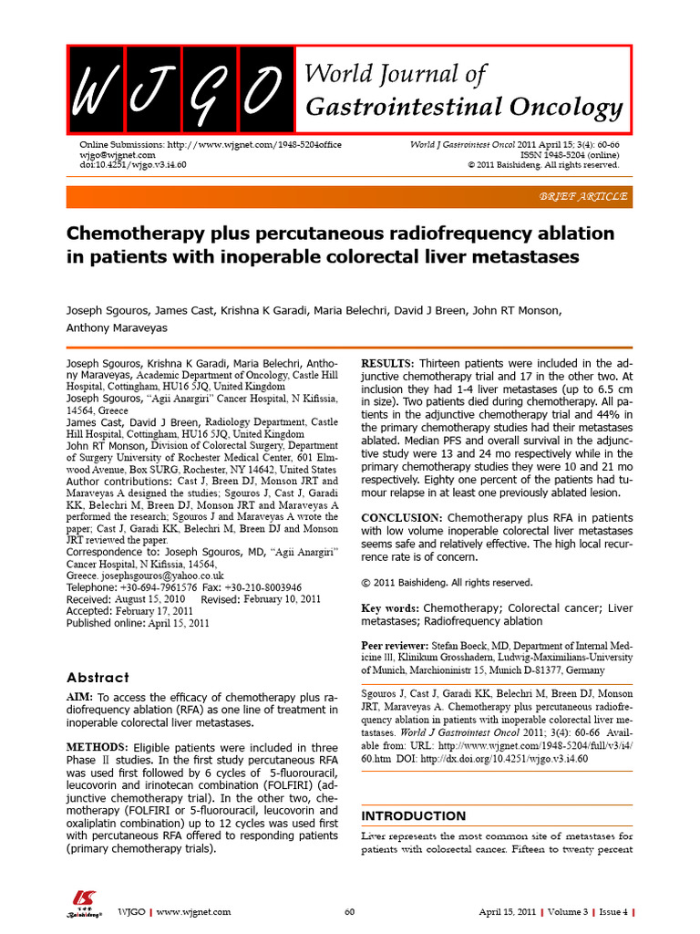 Chemotherapy Plus Percutaneous Radiofrequency Ablation in Patients With ...