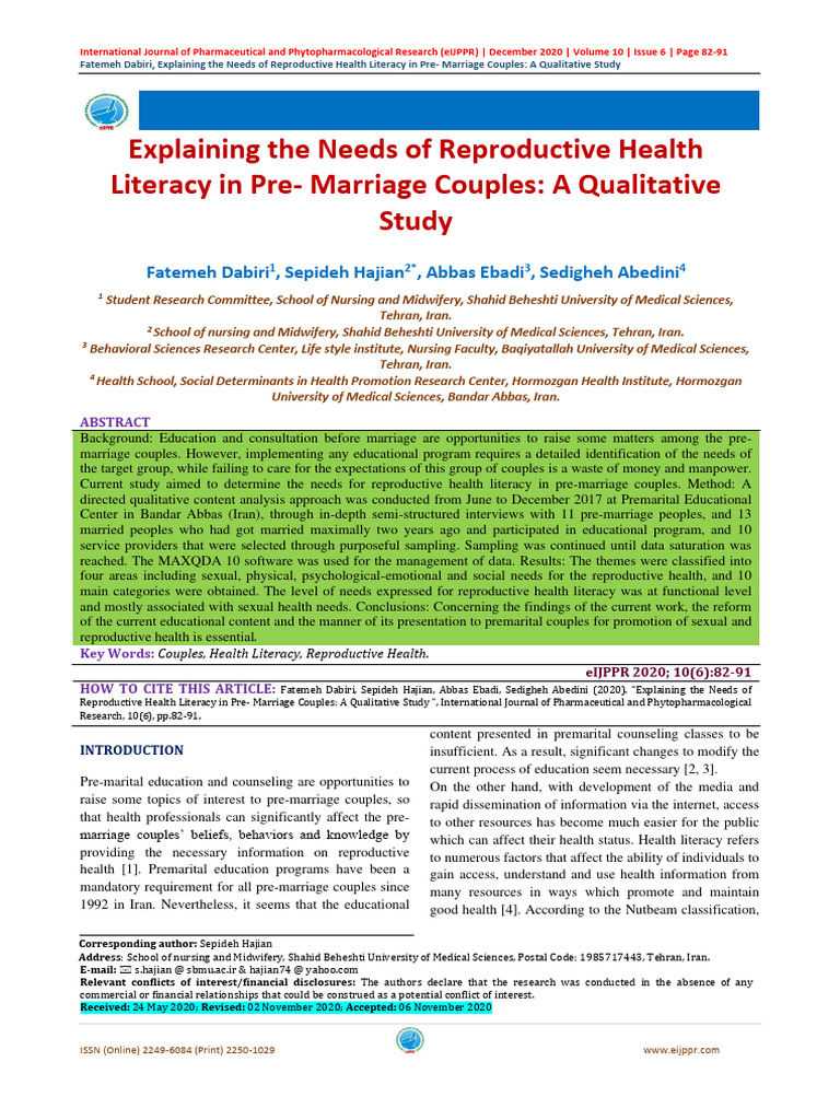 Explaining The Needs of Reproductive Health Literacy in Pre Marriage ...