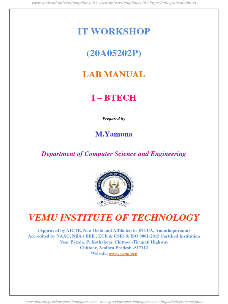 JNTUA IT Workshop Lab Manual R20 | PDF | Printer (Computing) | Computer Data Storage