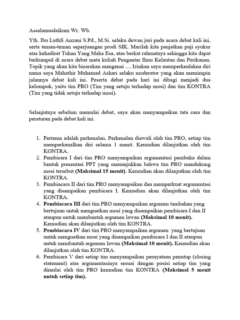 Skrip Moderator Debat Kelautan | PDF