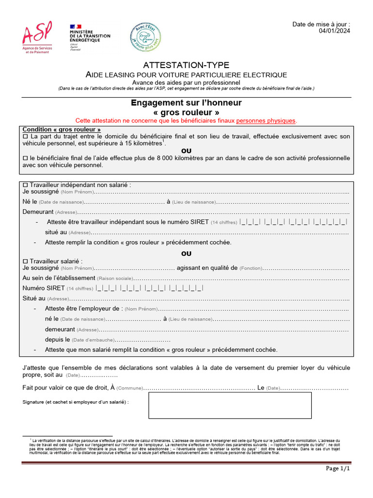 Attestation Type Gros Rouleur