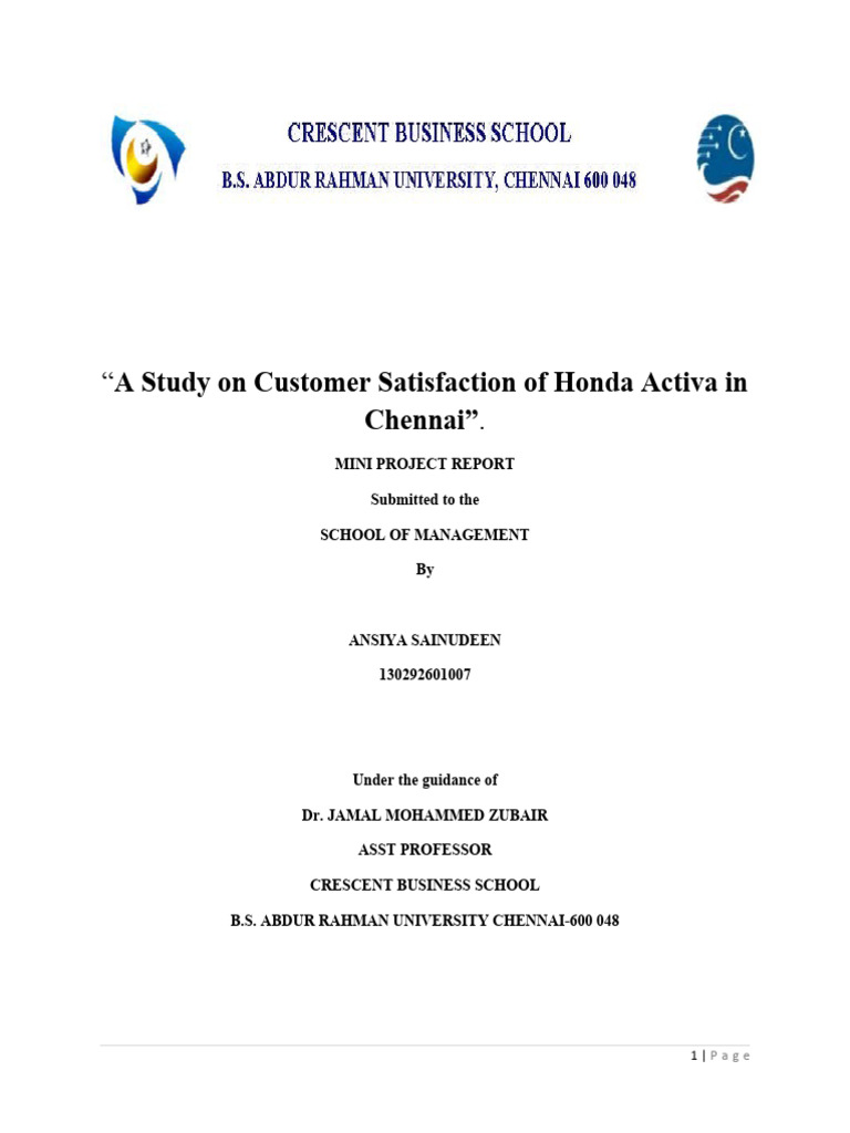 A Study On Customer Satisfaction of Hond | PDF | Customer Satisfaction ...