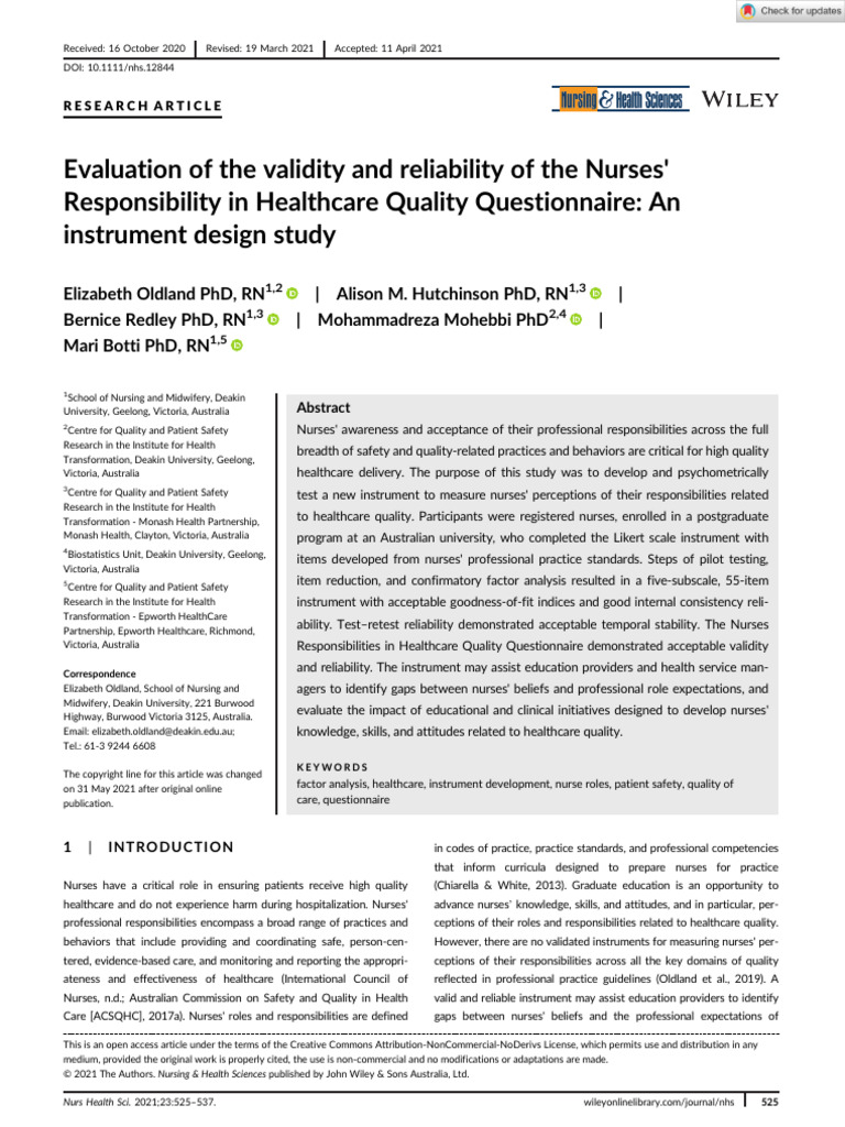 Instrument Design Study (2021) | PDF | Nursing | Health Care
