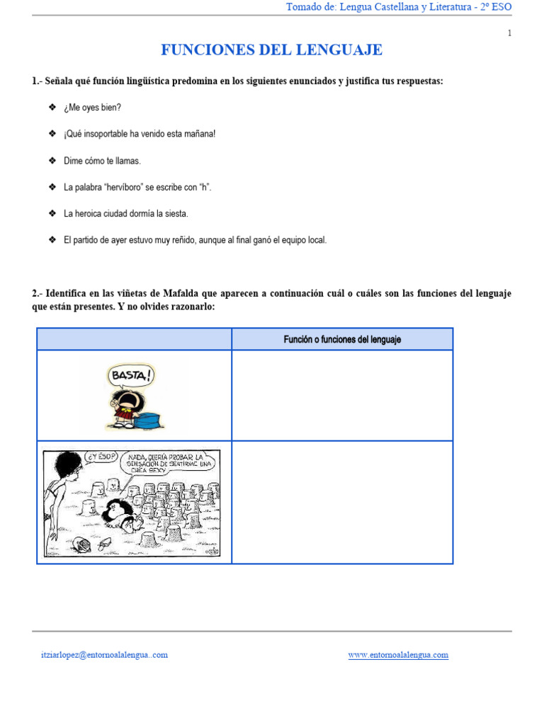 Funciones Del Lenguaje. Ejercicios | PDF