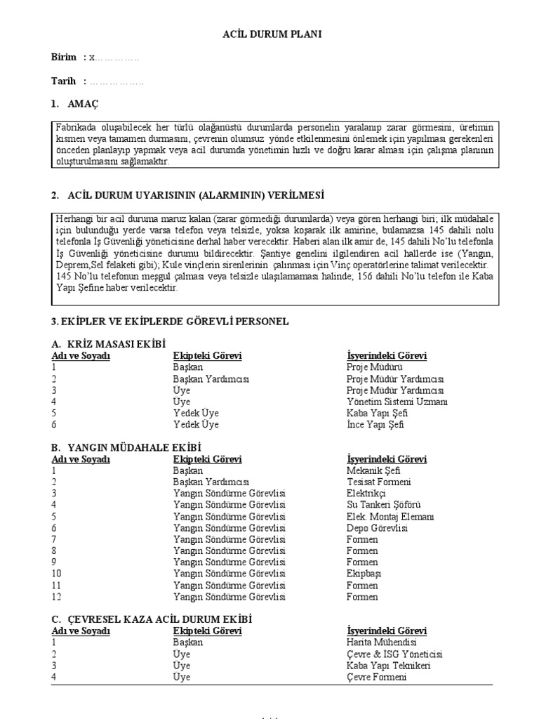 Acil Durum Plani 1 | PDF