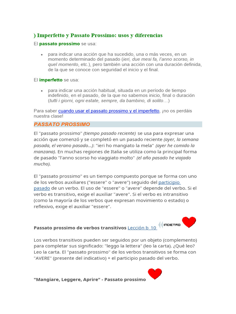 Passato Prossimo | PDF | Verbo | Idioma italiano