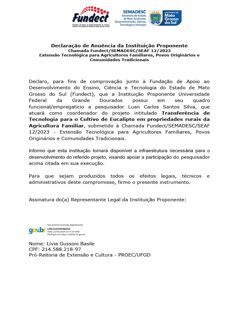 Chamada_Fundect_SEMADESC_SEAF_12_2023_-_Anuencia_Projeto_Eucalipto-1_assinado | PDF