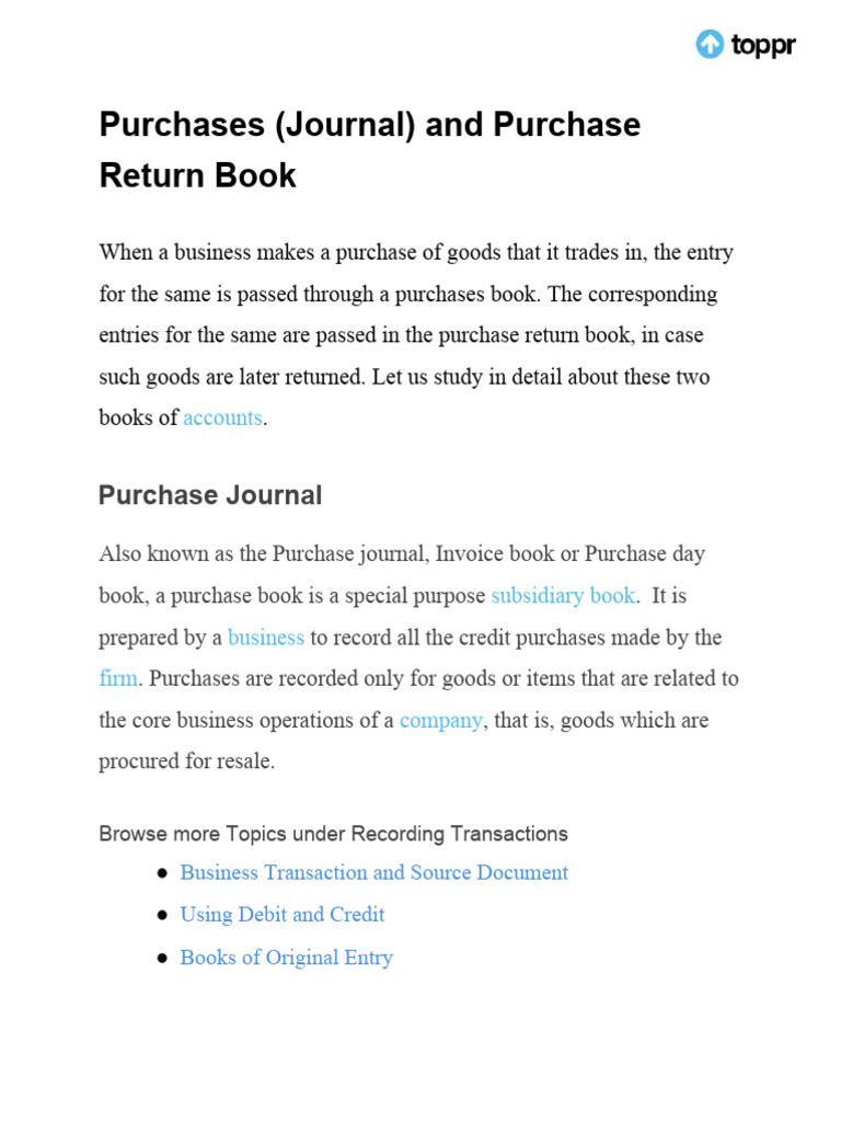 Purchases and Returns in Accounting | PDF | Debits And Credits ...