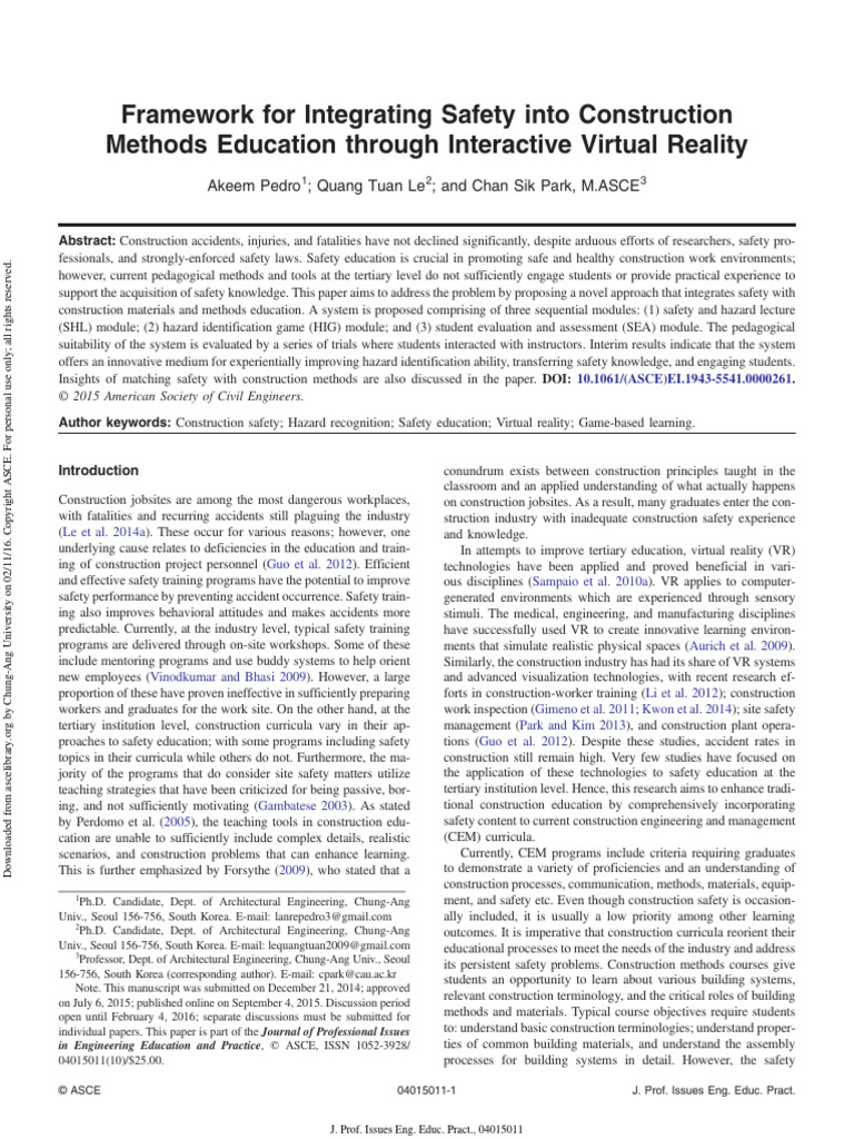 Framework For Integrating Safety Into Construction Methods Education ... Framework For Integrating Safety Into Construction Methods Education ...