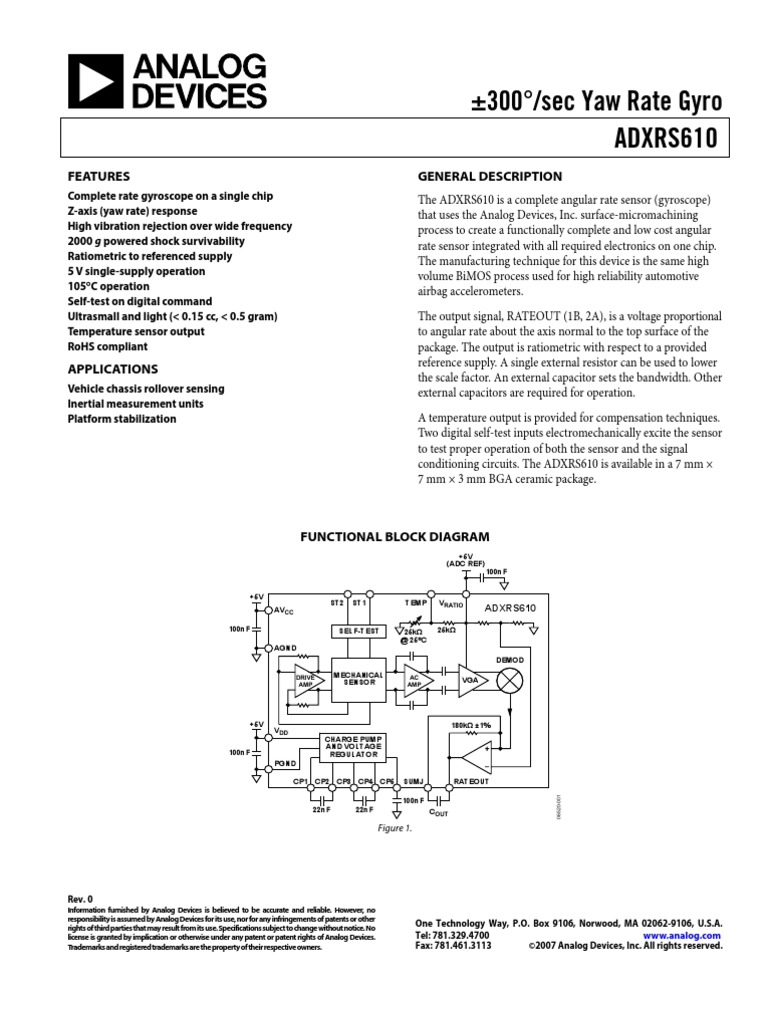 Adxrs610 Yaw Rate Gyro | PDF | Gyroscope | Capacitor
