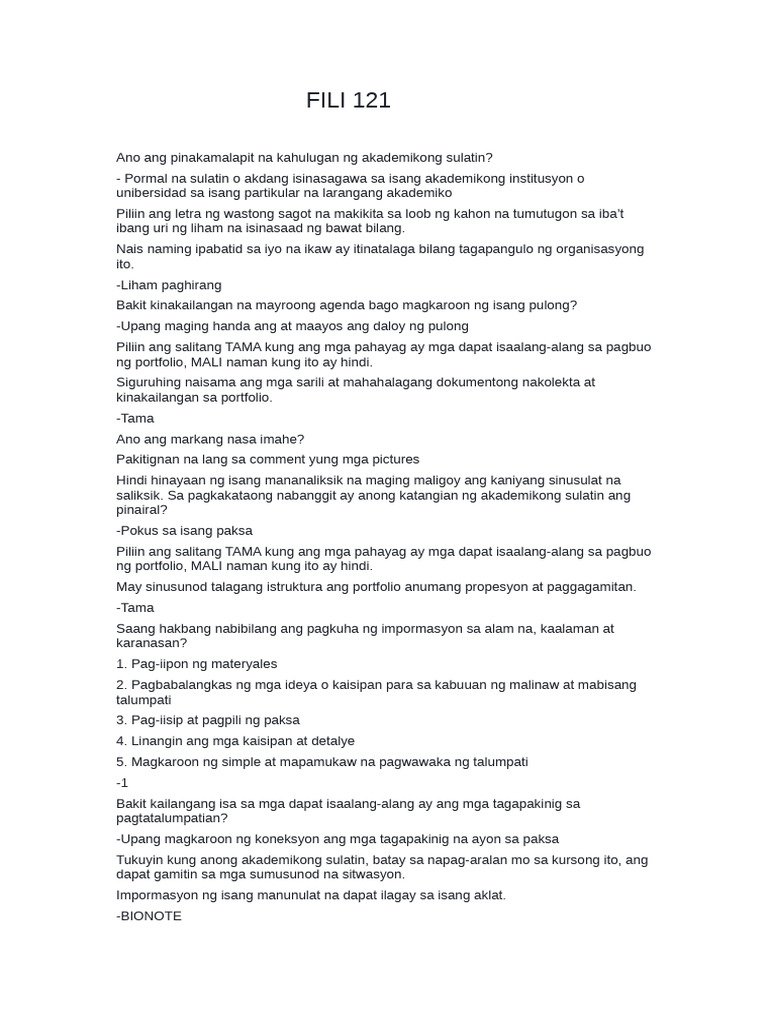 Pagsulat Sa Filipino Sa Piling Larangan Compilation Q&A | PDF