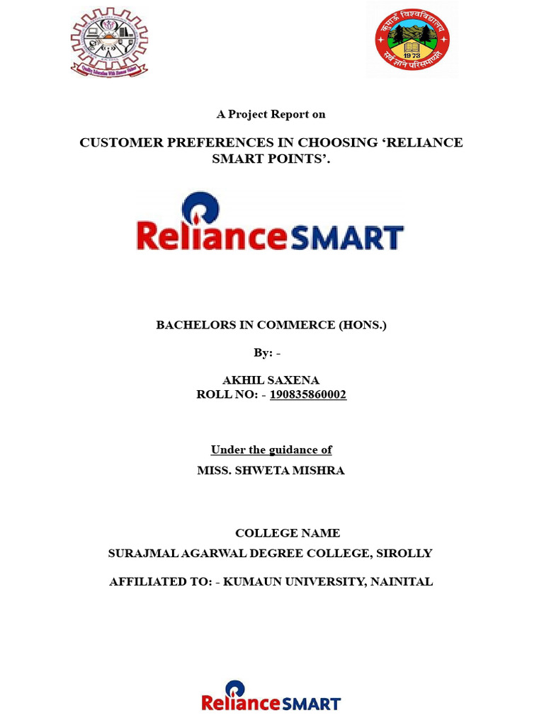 Project Report On Reliance Smart | Download Free PDF | Retail ...
