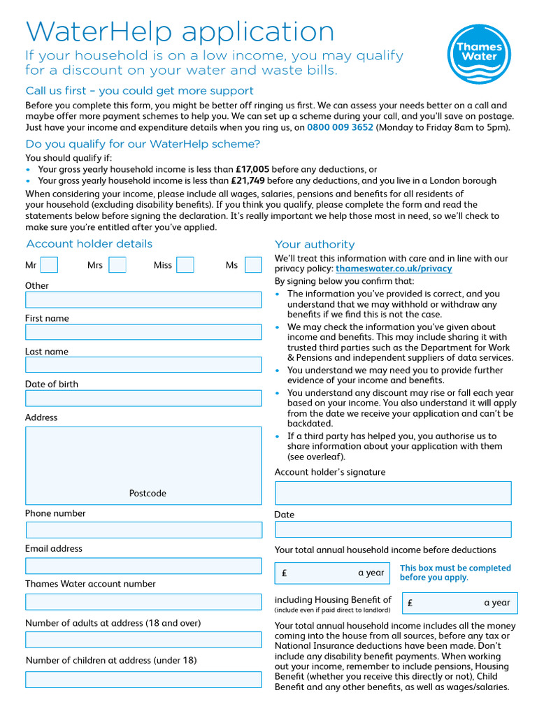 Water Help Application Form 2023 | PDF | Welfare | Pension