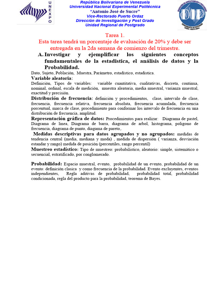Tarea 1 - Conceptos Fundamentales de Prob. y Estad. | PDF | Teoría de probabilidad | Muestreo ...