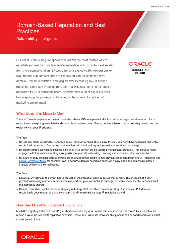 Deliverability Eloqua Domain-Based Reputation | PDF | Internet | Spamming