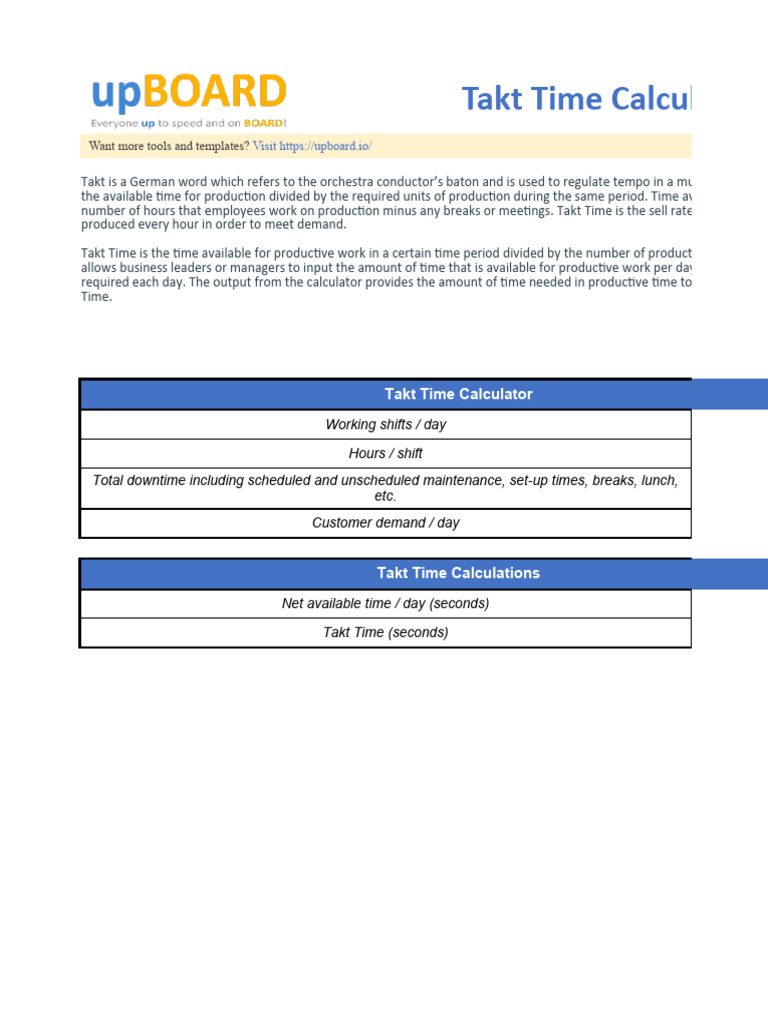 Free Takt Time Calculator Template Excel Download | PDF