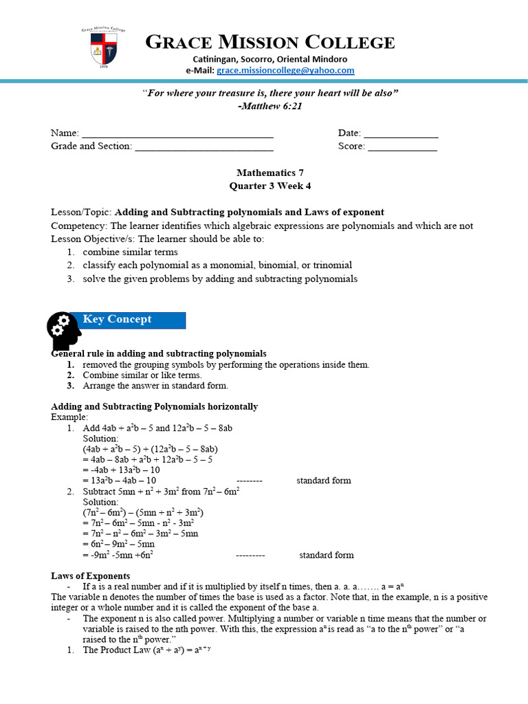 Q1W1 MATH7 Learning Activity Sheet4 | PDF | Mathematical Concepts | Elementary Mathematics