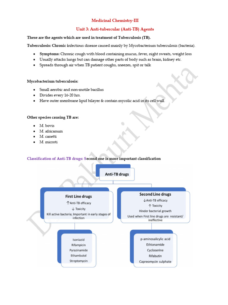Anti-TB Agents Lecture 1 | PDF | Tuberculosis | Mycobacterium Tuberculosis