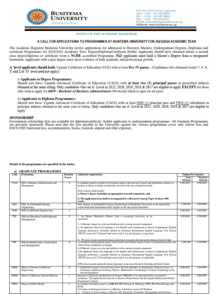 DETAILED-REQUIREMENTS-FOR-ADMISSION-TO-BUSITEMA-PROGRAMMES | PDF ...