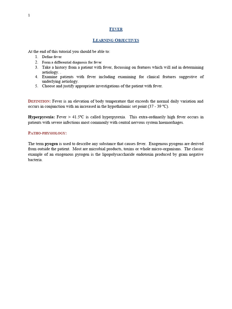 1 Fever Pdf Fever Infection