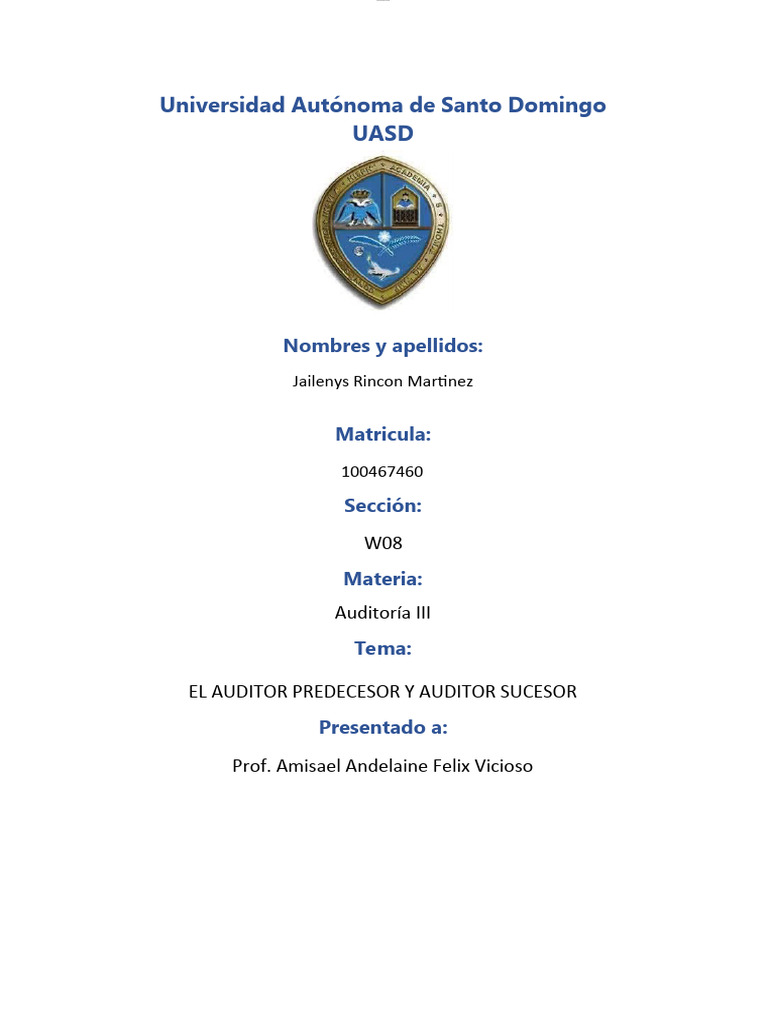 El-Auditor-Predecesor - CUESTIONARIO AUDITORIA III - UNIDAD III | PDF ...