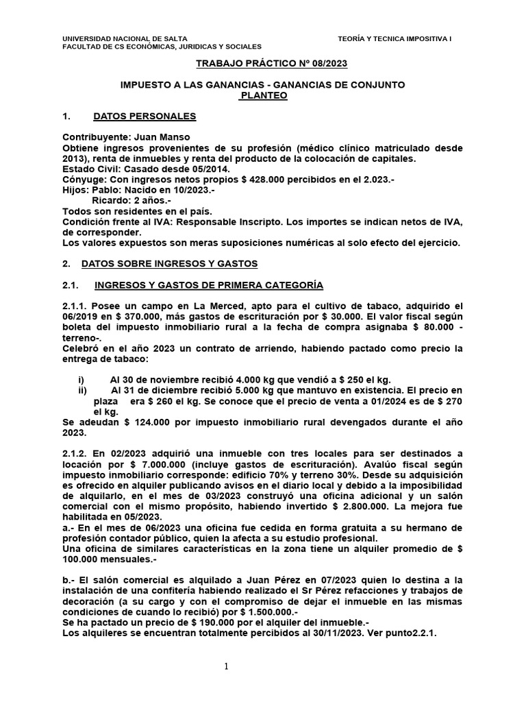 TP #8-2023 Planteo GCIA DE CONJUNTO | PDF | Impuestos | Comercio