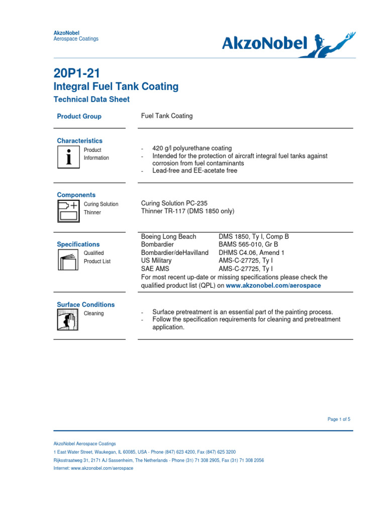 AkzoNobel Integral Fuel Tank Coating | PDF | Materials