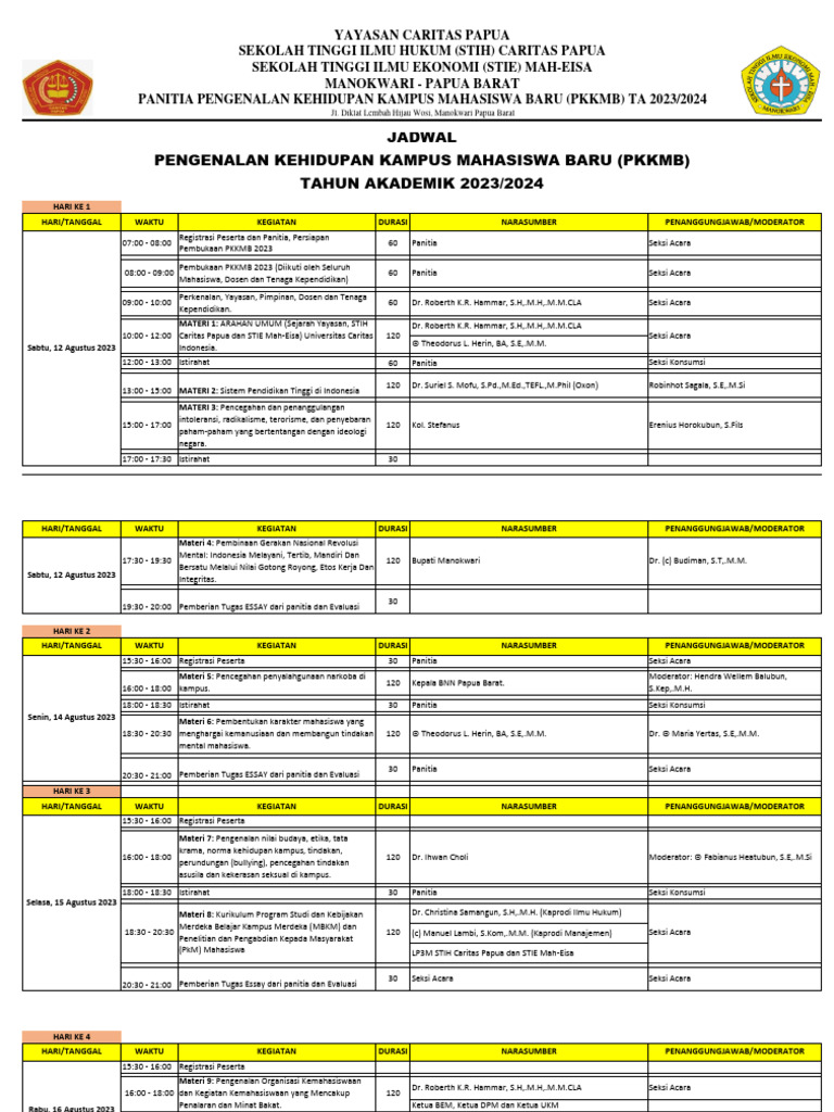 Jadwal PKKMB 2023-2024 | PDF