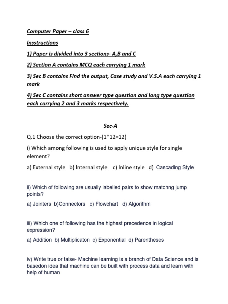 Computer Paper Class 6 Pdf Time Complexity Algorithms