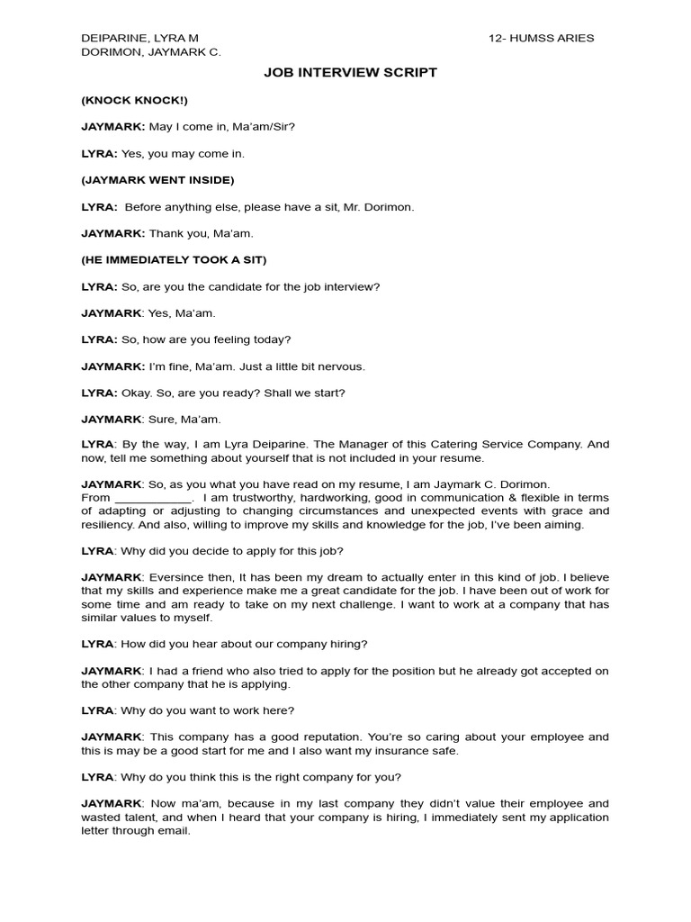 Job Interview Script 1 Pdf Employment Job Interview