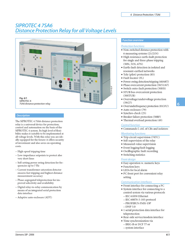 Siemens SIPROTEC 4 7SA6 | PDF | Relay | Electrical Components