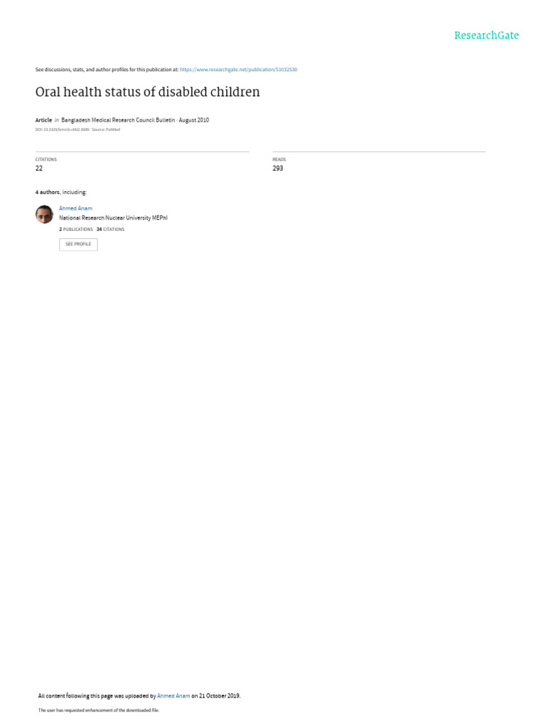 Oral Health Status of Disabled Children | PDF | Oral Hygiene | Dentistry