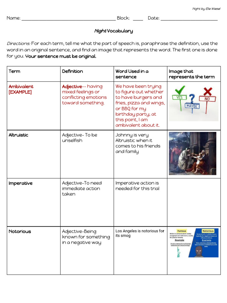 Jahiem Tidwell - Night Vocabulary #1 | PDF | Linguistic Morphology ...