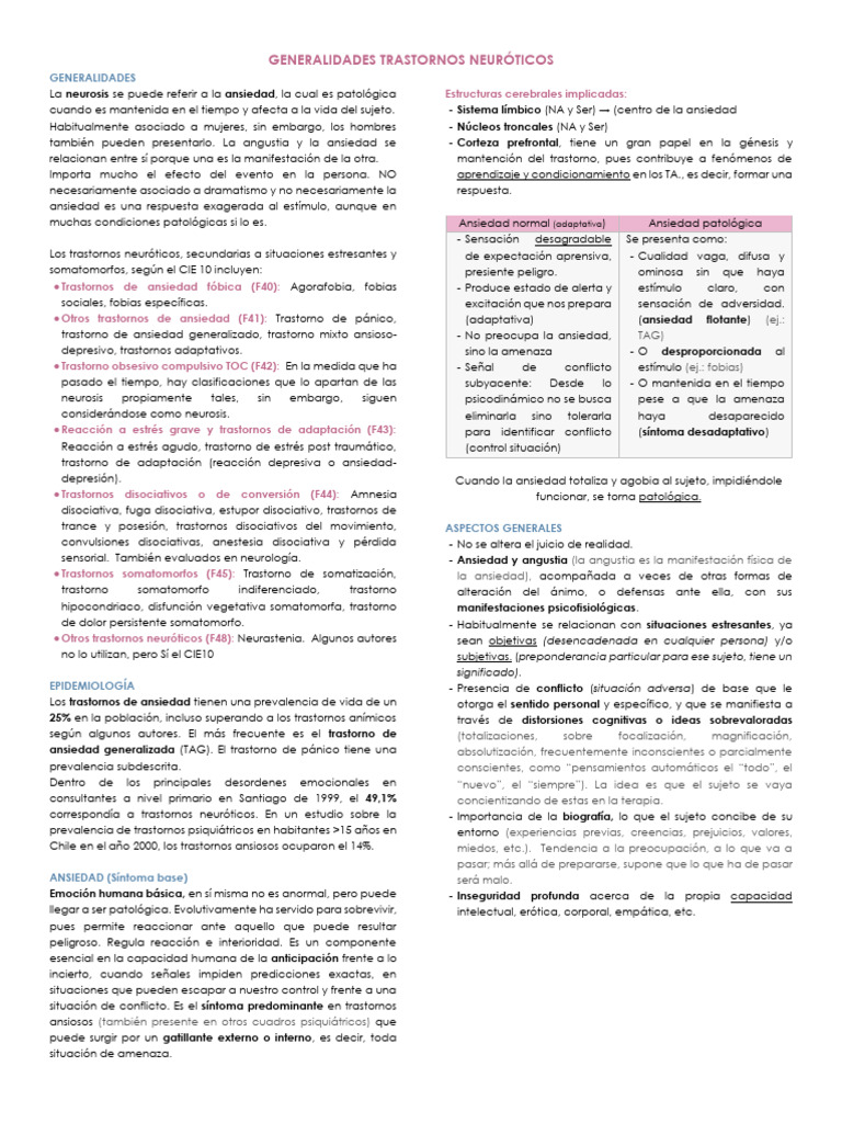 T14. Tr. Neuróticos I Generalidades | PDF | Ansiedad | Trastorno de ...