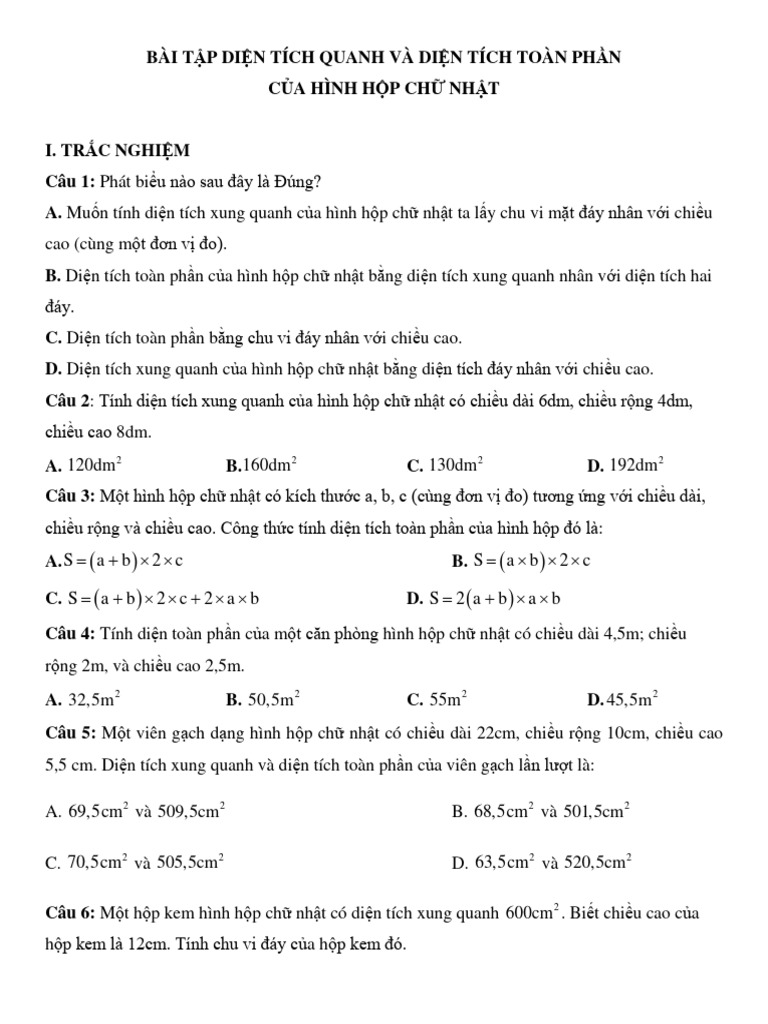 bai-tap-dien-tich-xung-quanh-va-dien-tich-toan-phan-cua-hinh-hop-chu-n | PDF