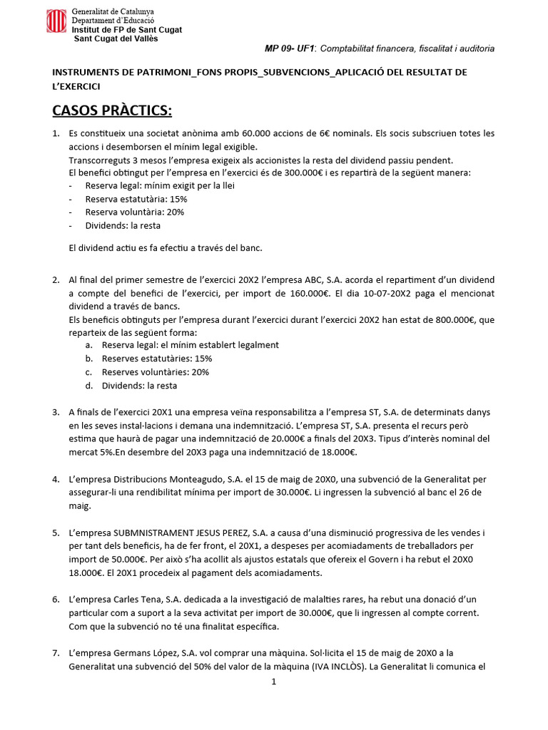 2-Inst. Patrimoni - Fons Propis - Subvenc. - Activ. 1 - 7 | PDF