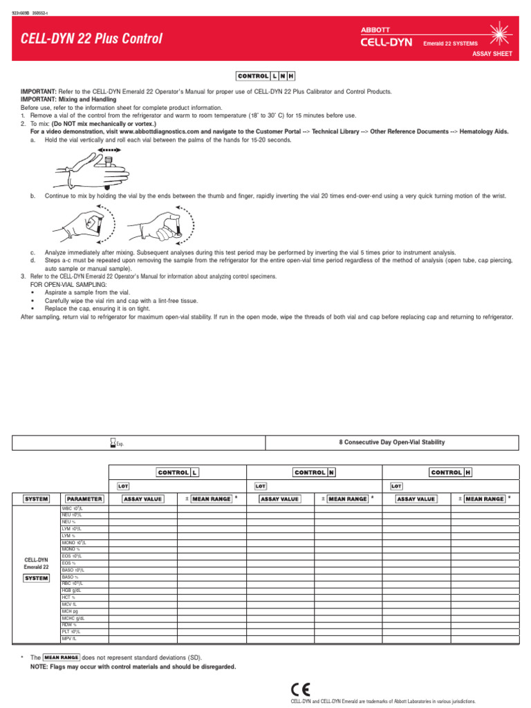 CELL-DYN 22 Plus Control Assay Sheet | PDF
