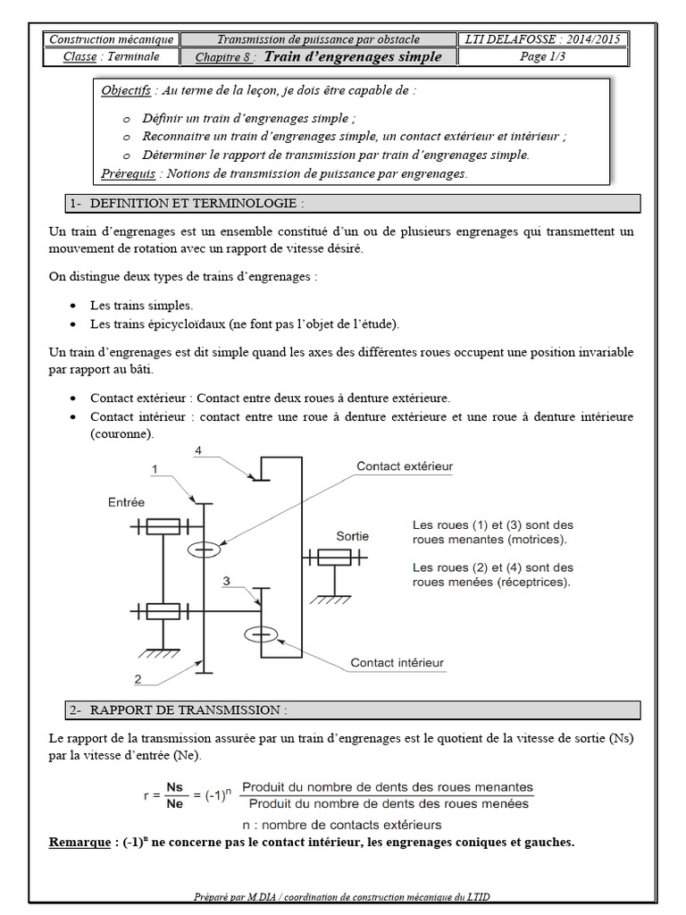Train d'engrenages simple en mécanique | PDF | Engrenage | Mécanique ...