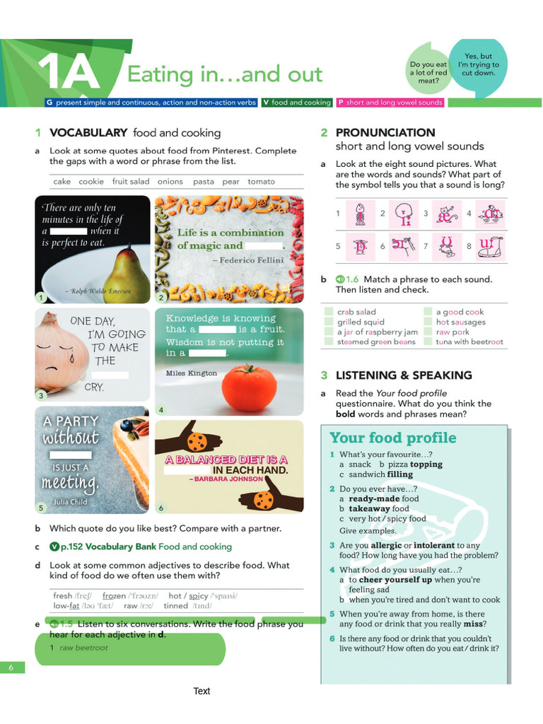 Unit 1A Eating in and Out | PDF