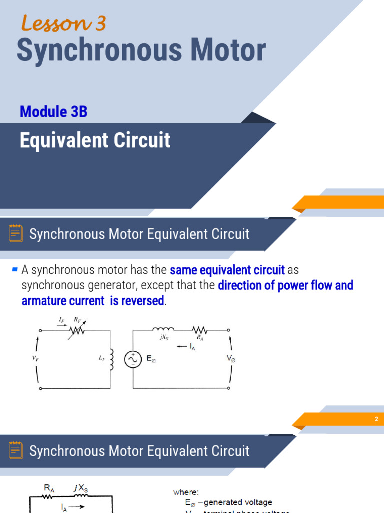 Lesson 3B - Synchronous Motor Equivalent Circuit | PDF Lesson 3B - Synchronous Motor Equivalent Circuit | PDF