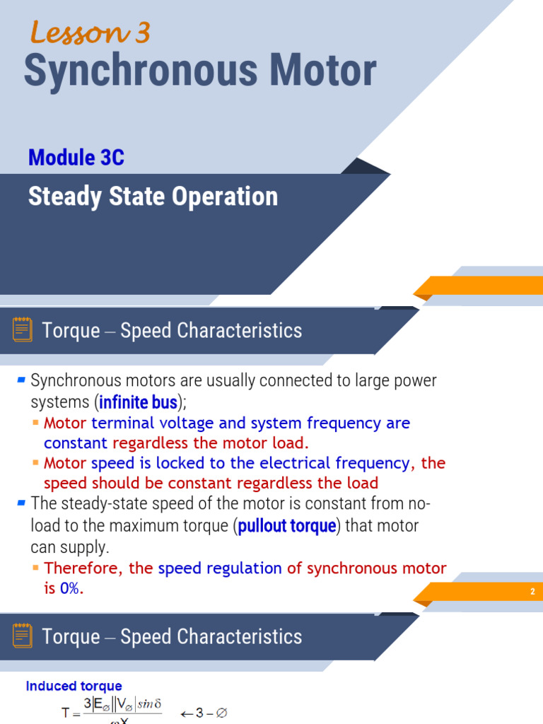 Lesson 3C - Steady State Operation of Synchronous Motor | PDF | Electric Motor | Electromagnetism