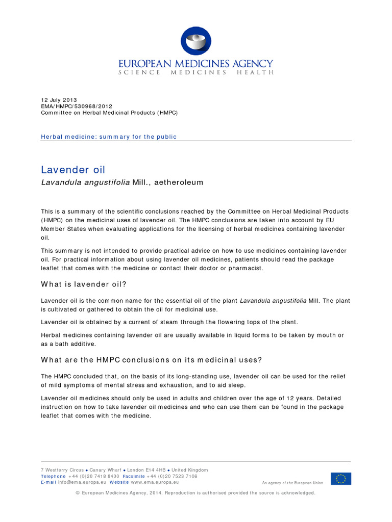 Lavender Oil Summary Public en | PDF | Lavandula | Medicine