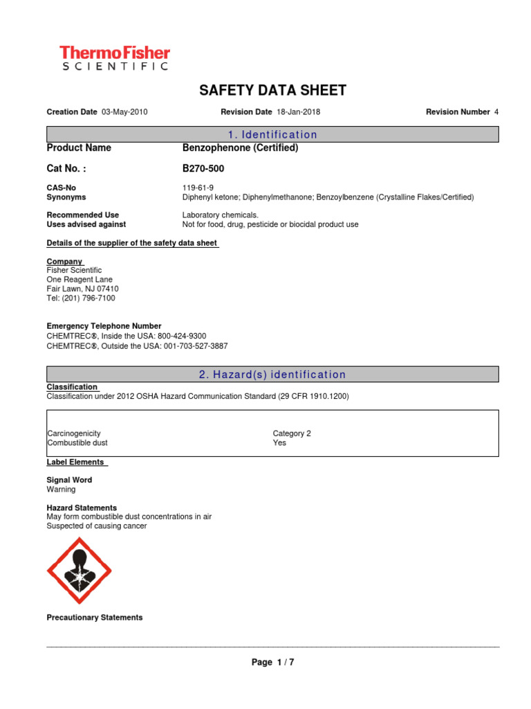 Benzophenone Safety Data Sheet | PDF | Firefighting | Personal ...