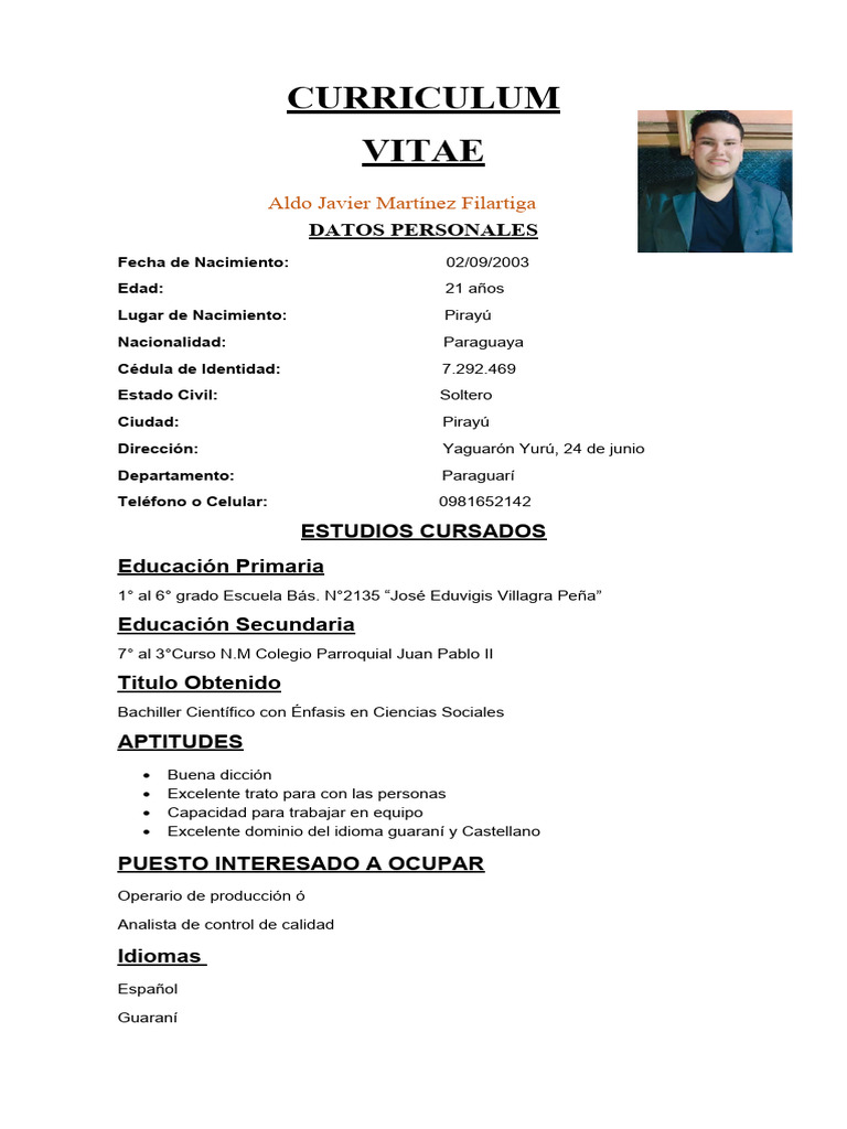 Curriculum Vitae Aldo | PDF