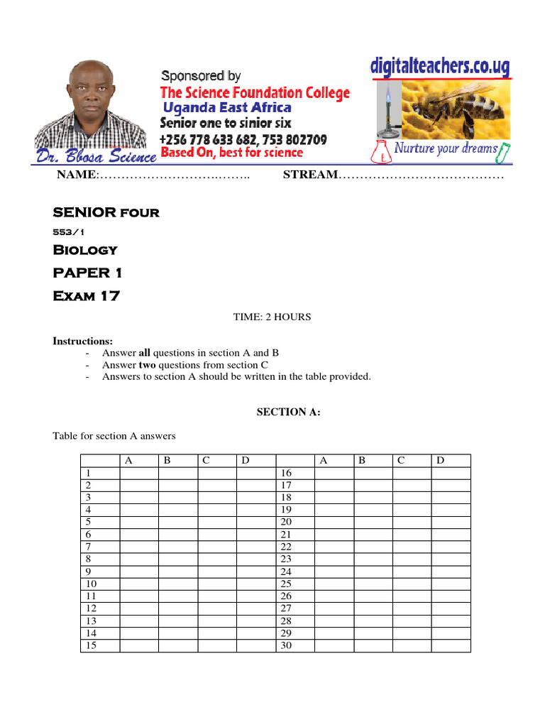 s4 Biology Paper 1 Set 15 | PDF