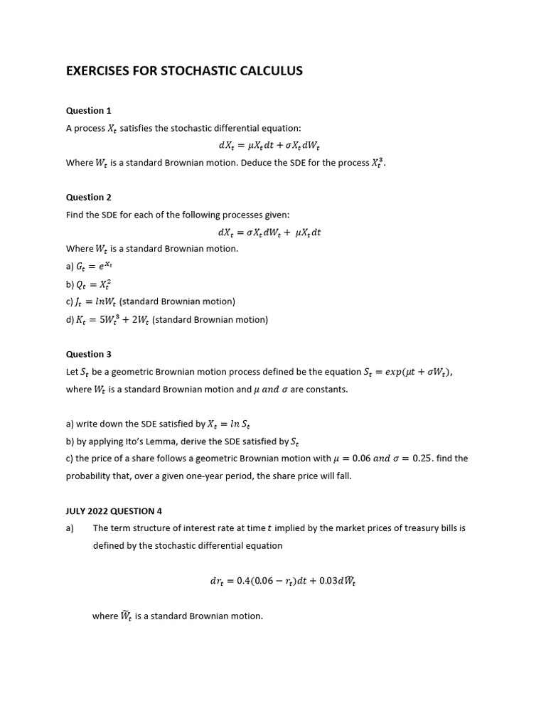 Exercise Stoc Calculus | PDF | Stochastic Differential Equation | Equations